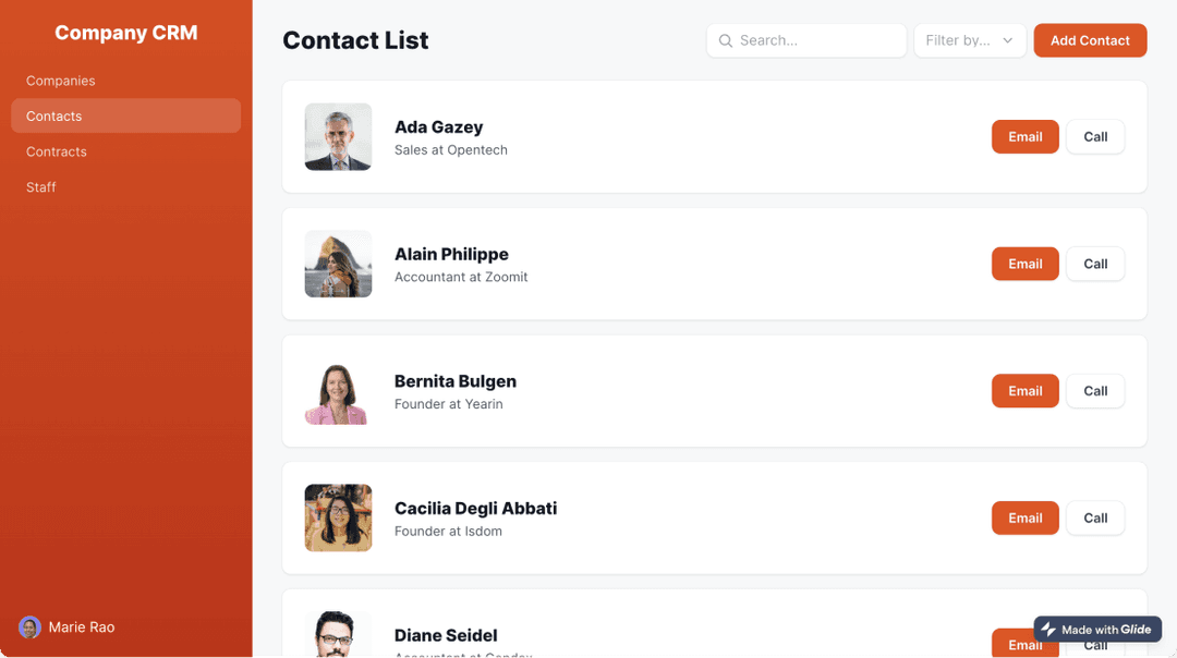 Glide • Company Crm Template Get Access To Your Contacts Lists And Their Contracts In One Place